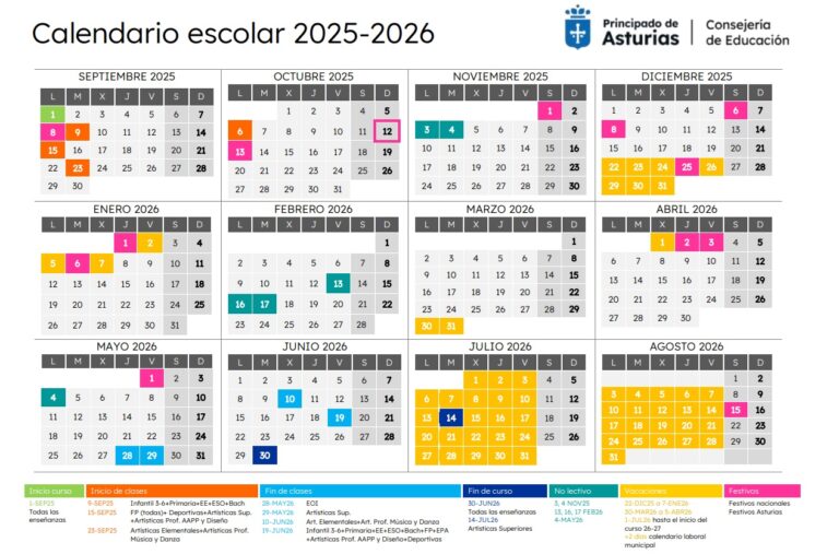 Calendario escolar • Colegio FEC Santa María del Naranco (Oviedo)